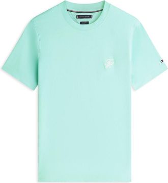 Tommy Hilfiger Glattes T-Shirt aus Baumwolle mit Monogramm-Stickerei, Regular Fit in