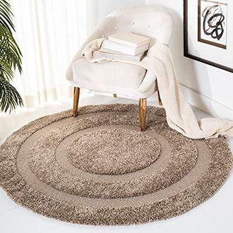 Safavieh Zottelig Teppich für Wohnzimmer, Esszimmer, Schlafzimmer - Florida Shag Collection, Hoher Flor, Beige und Beige, 152 X 152 cm