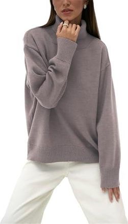 Generic Pull oversize &agrave; col roul&eacute; d&eacute;contract&eacute; et manches longues pour femme - Pull ample en tricot pour lautomne et lhiver, marron, M