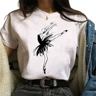 Keephen Femmes Ballet Danse T-Shirt &Eacute;t&eacute; Casual Danseuse de Ballet Graphique Impression 3D Manches Courtes Col Ras du Cou Tee Shirt Casual Pullover Tops
