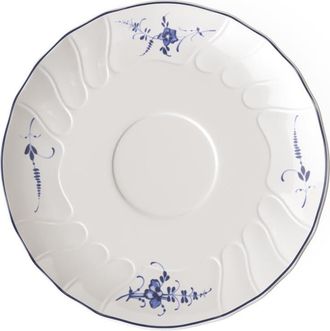 Villeroy & Boch Villeroy und Boch Vieux Luxembourg Suppen-Untertasse, 19 cm, Premium Porzellan, Weiß/Blau
