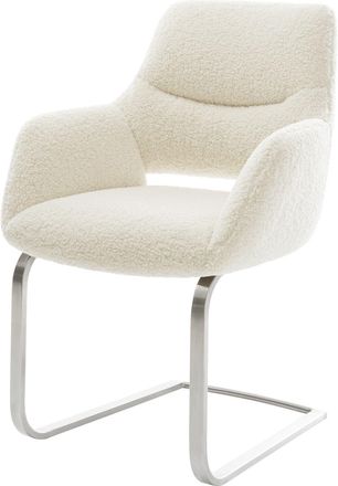 DELIFE Schwingstuhl Yago-Flex mit Armlehnen Freischwinger flach Edelstahl Teddystoff Beige Taschenfederkern