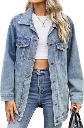 Generic Veste en jean courte pour femme Veste en jean pour femme avec capuche Vestes vieillies surdimensionnées à capuche