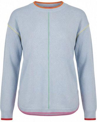 Six-O-Seven Strickpullover Lockerer Viskose Pullover Kontraststreifen im hellen Blau Fr&uuml;hling