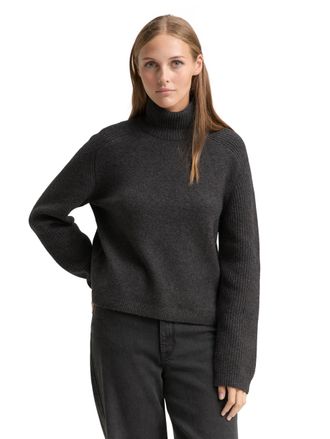 Tom Tailor Damen 1049063 Relaxed Fit Strickpullover mit Stehkragen, 10522-Shale Grey Melange, L