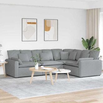 vidaXL Modulares Sofa mit Kissen Stoff Hellgrau - Vidaxl