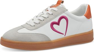 Marco Tozzi by Guido Maria Kretschmer Damen Sneaker flach mit Schn&uuml;rsenkeln Freizeit, Mehrfarbig (White/pink), 38 EU