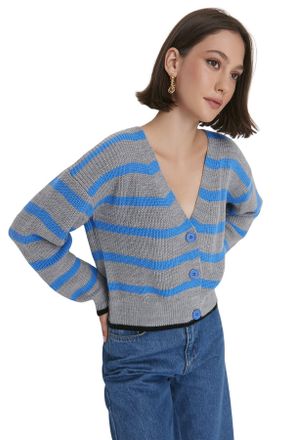 Trendyol Trendyol Damen Strickjacke, Normale Passform, V-Ausschnitt, Strickwaren Pullover, grau, M