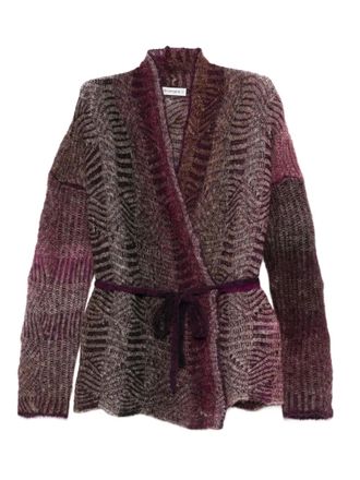 KANGRA cardigan ceinturé à motif intarsia - Rouge