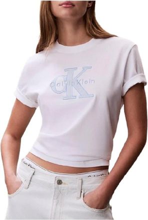 Calvin Klein Femme, Tops, Blanc, Taille: 42 FR T-shirt classique &agrave; col rond