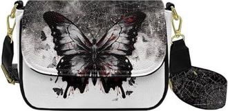 Hugs Idea Sac à main à bandoulière en cuir synthétique pour femme, cadeau dHalloween, Papillon gothique, Taille unique