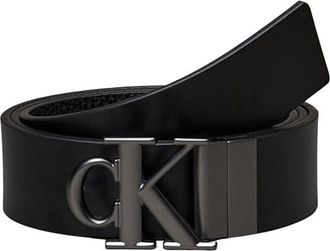 Calvin Klein Ceinture Homme Monogram Plaque 3,5 cm Réversible, Noir (Black/Black/Matte Gunmetal), 95 cm