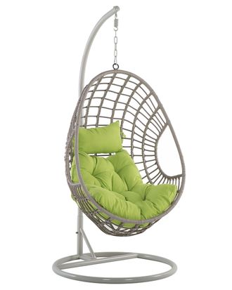 Beliani Polyrattan Hängesessel mit Gestell Stahl beige Eiform Kissen grün Boho Arpino