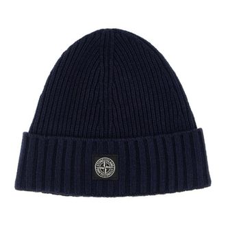 Stone Island Gerippte Woll-Kaschmir-M&uuml;tze - - Accessories - unisex - Blau - ONE SIZE