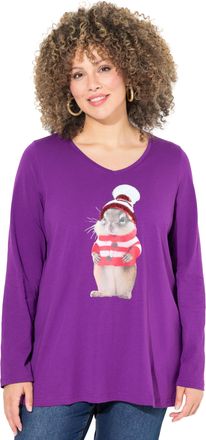Ulla Popken Damen große Größen Übergrößen Plus Size Weihnachtsshirt, Eichhörnchen, V-Ausschnitt, Langarm