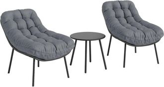 OUTSUNNY Salon de jardin 2 places 3 pi&egrave;ces style cosy &eacute;pais coussins capitonn&eacute;s 15 cm acier r&eacute;sine gris
