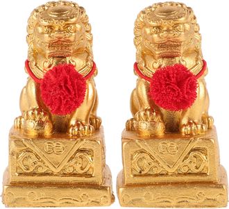 Luxshiny 2stücke Traditionelle Maskottchen-löwenstatuen Chinesische Fu-Hunde Aus Kunstharz Kleine Dekofigur Mit Blumenkugel Für Wohnzimmer Und Eingangsbereich