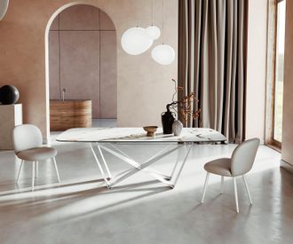 DELIFE Esstisch Edge Boot 240x120 cm Keramik Calacatta Luxe Wei&szlig;-Gold-Grau Spider Metall Wei&szlig;, Esstische