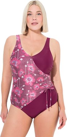 Ulla Popken Damen große Größen Übergrößen Plus Size Badeanzug, Alina, Wickelraffung GlitzerBlüten