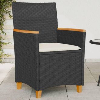 vidaXL Gartenst&uuml;hle mit Kissen 2 Stk. Schwarz Poly Rattan Massivholz - Vidaxl