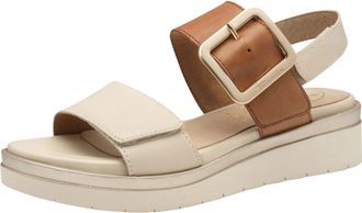 Tamaris Comfort Damen Sandalen flach aus Leder mit Schnalle, Mehrfarbig (Ivory Comb), 41 EU