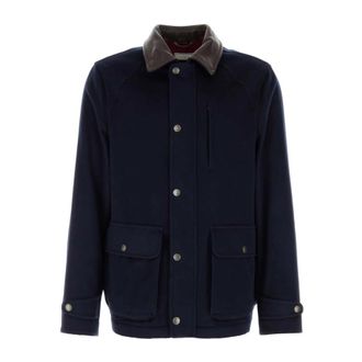 Brunello Cucinelli Wolljacke aus Schurwolle mit Nappa-Details - - Jackets - Herren - Blau - S