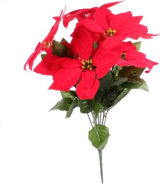 DOITOOL Künstlicher Weihnachtsstern Strauß Rote Party Dekoration mit 7 Blüten und 42 Blättern Wiederverwendbarer Weihnachtsbaum und Tischschmuck