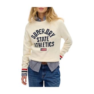 Superdry Femme, Pulls, Blanc, Taille: 36 FR Maille ras du cou