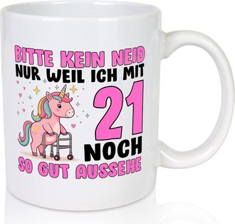 Generic 21. Geburtstag | 21 Jahre | Mit 21 noch so gut aussehen - Tasse Weiss - Kaffeetasse/Geschenk/Familie