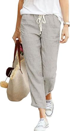 SHEKINI Leinenhose Damen Hose Leichte Sommerhose 7/8 Casual Baumwolle Leinen Stoffhose Bequeme Luftige Freizeithose Musselin Hose Strandhose Mit Taschen S-5XL