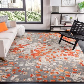 Safavieh Moderner Schick Teppich für Wohnzimmer, Esszimmer, Schlafzimmer - Madison Collection, Kurzer Flor, Grau und Orange, 91 X 152 cm