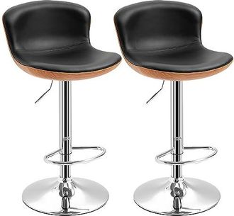HOMCOM 2er-Set Barhocker mit Fußstütze, Barstuhl mit Rückenlehne, Bistrohocker, Esszimmerstuhl höhenverstellbar drehbar, Kunstleder, Schwarz, 46 x 53,5 x 85-
