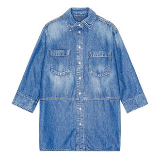 Ganni Blaues Denim Oversized Langarmhemd - - Jackets - Damen - Blau - L/XL