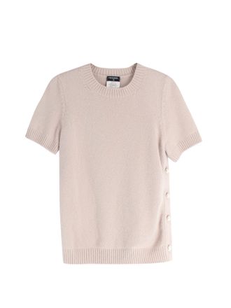 Chanel Beige Pearl Detailed Cashmere Blend Top Size XXS