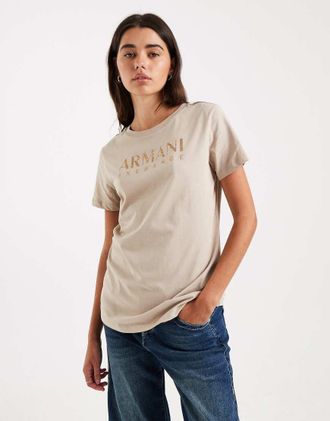 A|X Armani Exchange T-shirt avec logo &agrave; strass - Taupe-Gris