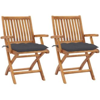 vidaXL Vidaxl - Gartenst&uuml;hle 2 Stk. mit Anthrazit Kissen Massivholz Teak