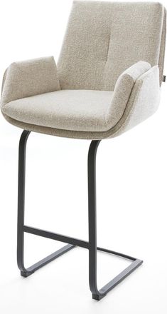 DELIFE Barstuhl Clea-Flex Webstoff Soft Beige Freischwinger Flach Metall Schwarz, Barst&uuml;hle