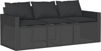 vidaXL Gartensofa mit Kissen 3-Sitzer Schwarz Poly Rattan Vidaxl