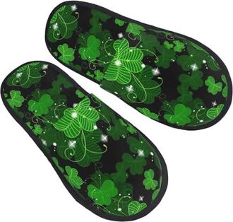 Generic Impression De Feuilles De La Saint-Patrick Pantoufle Chauds Pantoufles En Peluche Plates Chaussons Pour Unisex Chambre Femme L