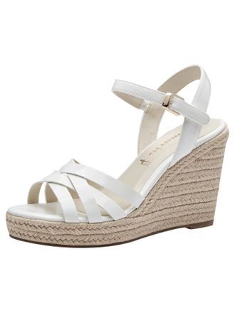 Tamaris Damen Plateau Sandalen Vegan Keilabsatz; WHITE PATENT/weiß; 40