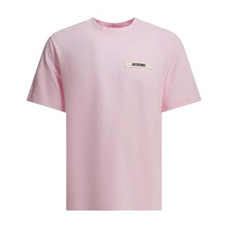 Jacquemus Homme, Tops, Rose, Taille: 2XL Logo Patch Cotton T-Shirt