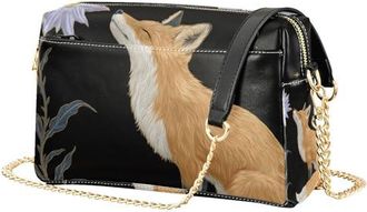 Mnsruu Sacs à bandoulière pour femme, sac à main en cuir avec motif de renard, fleur et lune