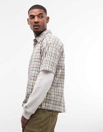 Pegador Pegador - Basalu - Chemise &agrave; carreaux effet gaufr&eacute; avec manches doubles - Beige-Neutral