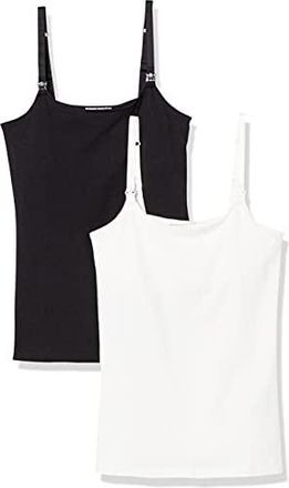 Amazon Essentials Débardeur de Maternité Adapté à lAllaitement avec Bretelles Réglables et Soutien-Gorge Intégré Femme, Lot de 2, Blanc/Noir, XS