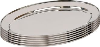 Argon Tableware 6X 40cm x 27cm Oval Servierplatten aus Edelstahl - Mittel Party Abendessen Snack B&uuml;fett Essen Sandwich Anzeige Tablett Platten Gerichte