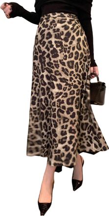 SOLY HUX Damen Rock Elegant Langer R&ouml;cke mit Leopard Muster Freizeitrock A Linie Midirock Hohe Taille Partyrock Festival Outfit Leorock Leoparden XL