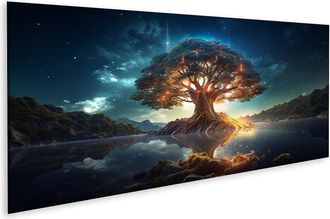 Islandburner Bild auf Leinwand Leuchtender Lebensbaum Yggdrasil, farbenfroh, heilig, aus nordischer Mythologie Bilder Wandbilder Poster