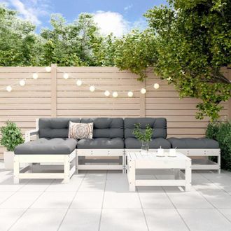 vidaXL Vidaxl - Salon de jardin 6 pcs Blanc Bois de pin massif
