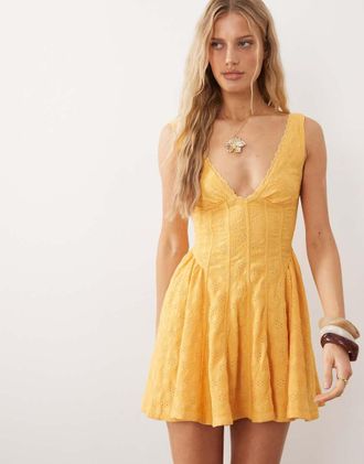 Free People Robe courte style corset &agrave; col en V - Jaune
