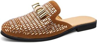 Generic Mules plates à bout en amande pour homme - Confortables - Dos nu - Avec boucle, doré, 41 1/3 EU